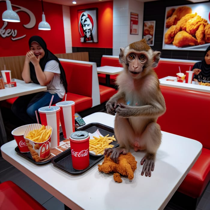 Playful Monkey Surprises Diners at KFC | Unique Dining Experience | AI Art Generator | Easy-Peasy.AI
