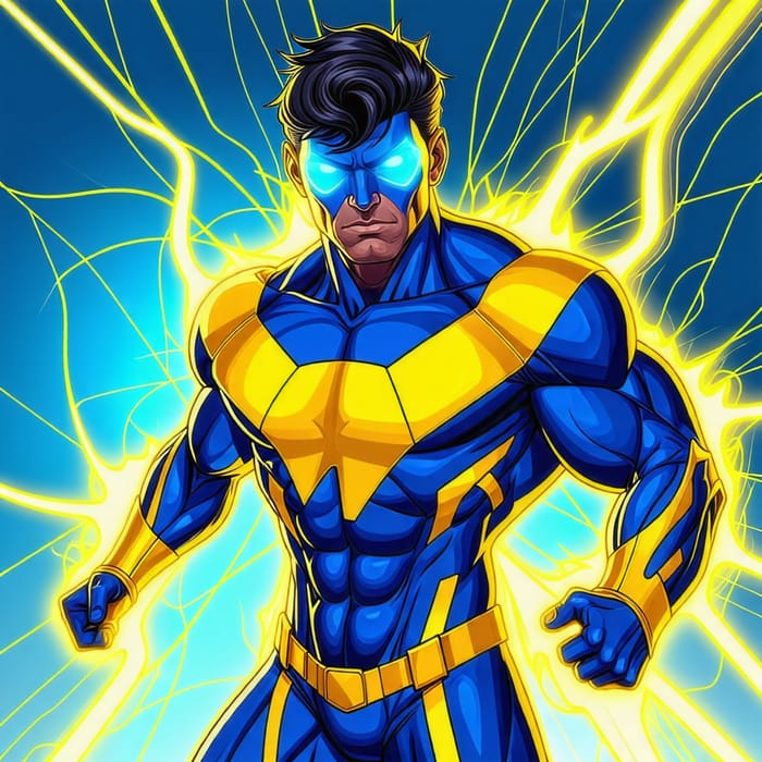 Invincible Superhero with Blue-Yellow Costume | AI Art Generator | Easy-Peasy.AI