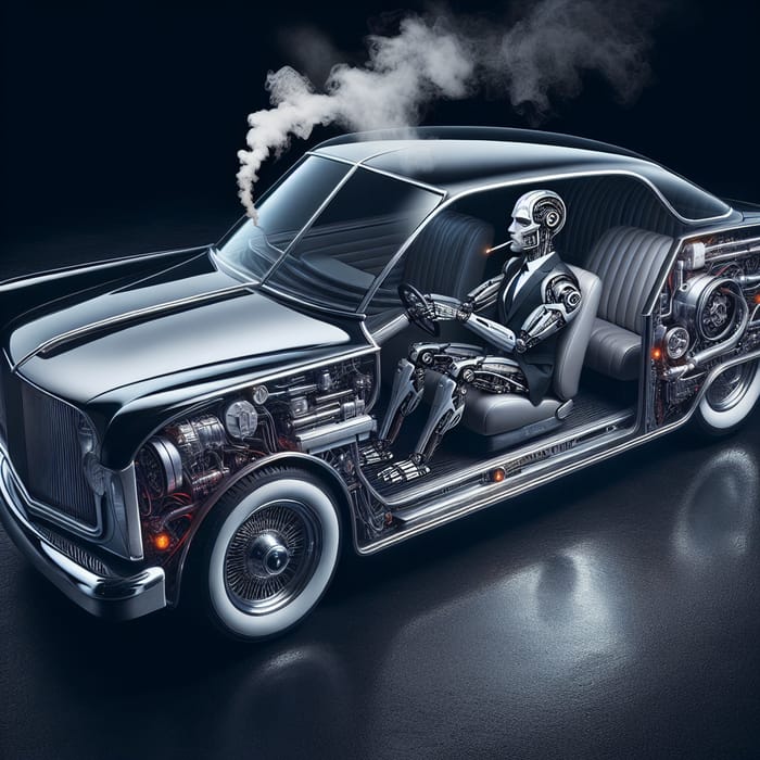 Futuristic Car with Half-Human Half-Robot Driver Smoking | AI Art ...