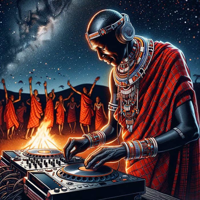 Maasai DJ: Fusion Beats Under the African Sky | AI Art Generator | Easy ...