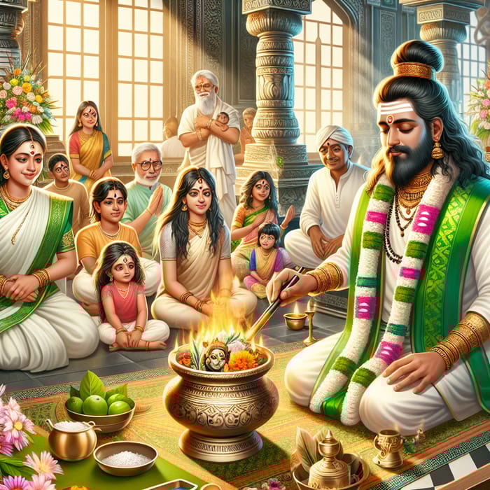 Vibrant Hawan Ritual by Traditional Poojari in Enriched Temple | AI Art ...