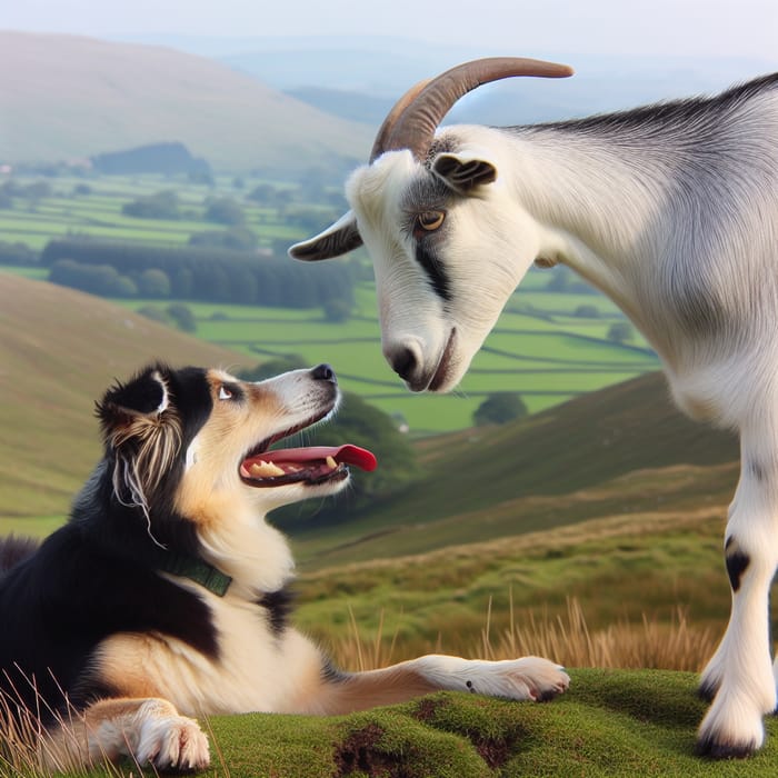 Goat and Dog: A Playful Countryside Encounter | AI Art Generator | Easy ...