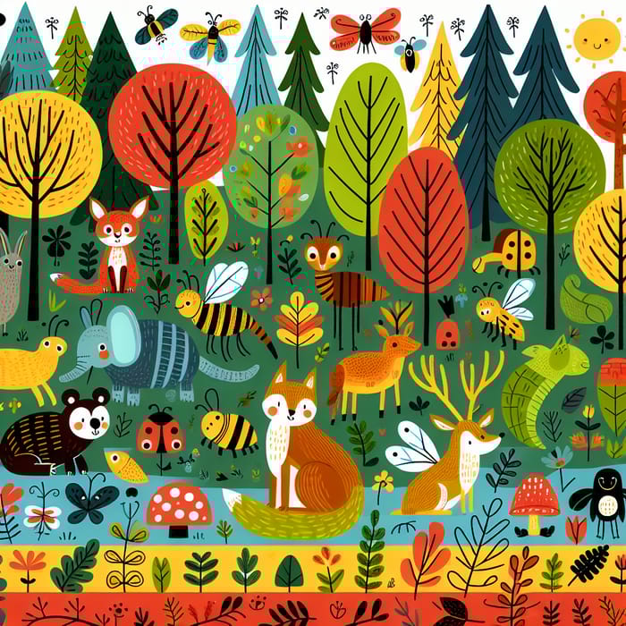 Vibrant Forest Scene with Diverse Wildlife for Preschoolers | AI Art ...