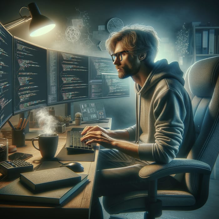 Focused Software Developer at Work | AI Art Generator | Easy-Peasy.AI