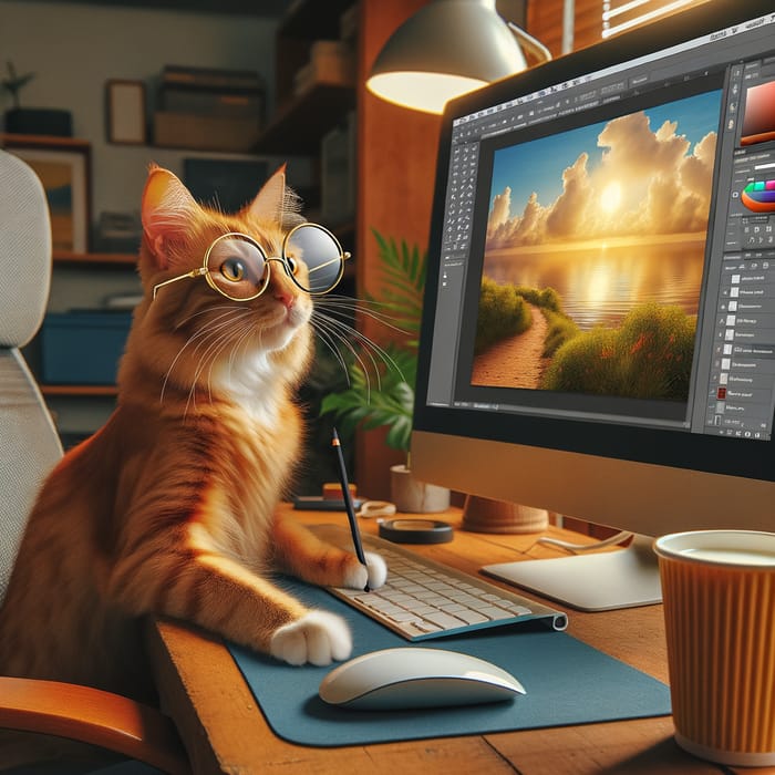 Cat Editing with Photoshop on a PC - A Charming Scene | AI Art ...