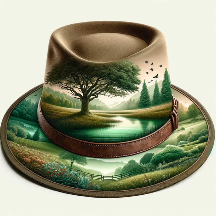 Handcrafted Oak Tree Hat Design for a Serene Meadow Lake Setting | AI ...