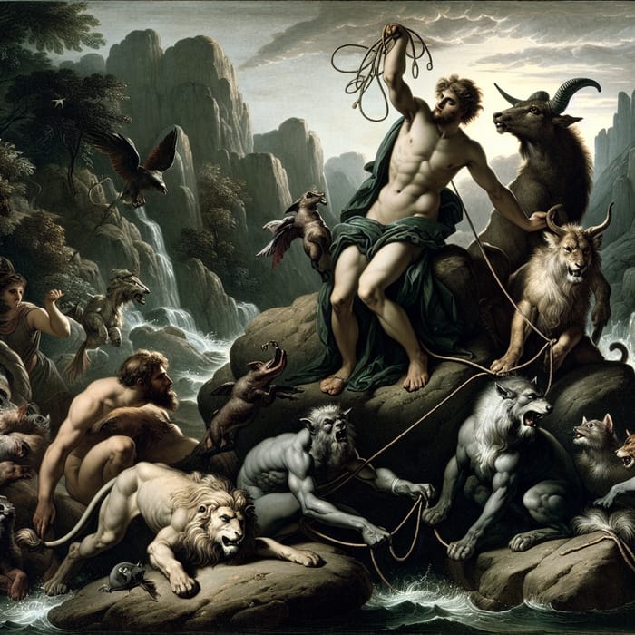 Prometheus Tethered to Rock: Teased by Animals | AI Art Generator ...