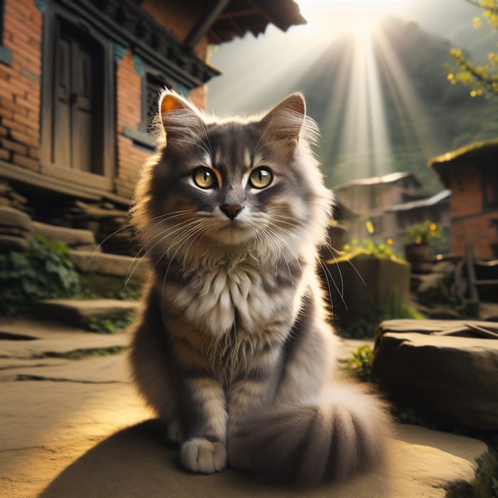 Beautiful Nepali Cat in Warm Sunlight | AI Art Generator | Easy-Peasy.AI