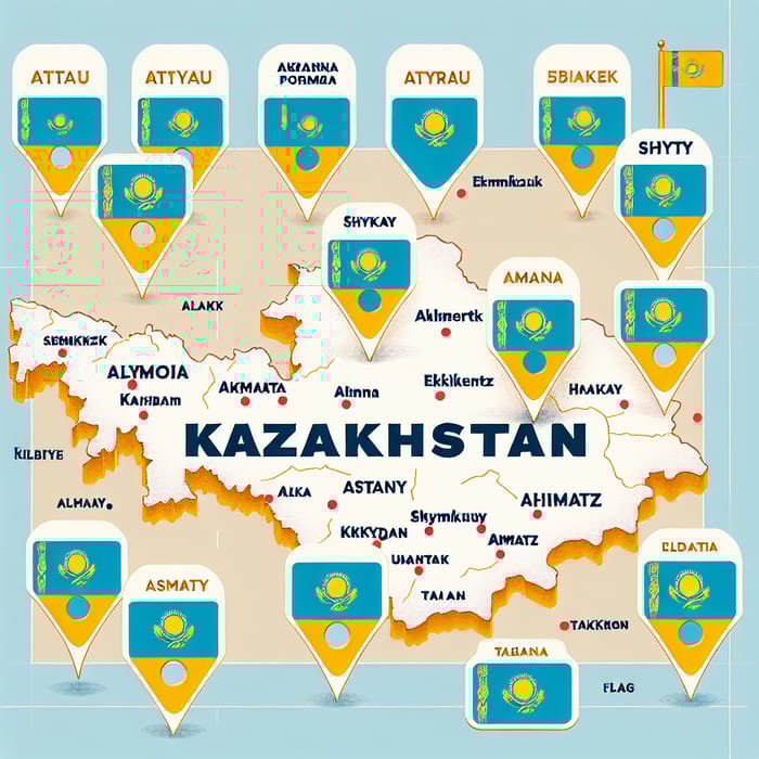Map of Kazakhstan with Key Cities: Aktau, Atyrau, Uralsk & More | AI ...