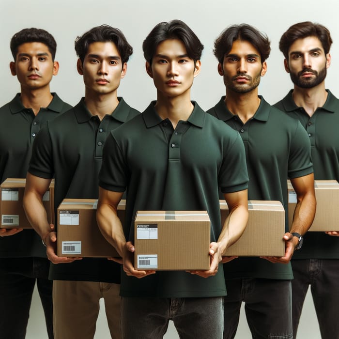 Professional Asian Delivery Team in Green Polo Shirts | AI Art ...