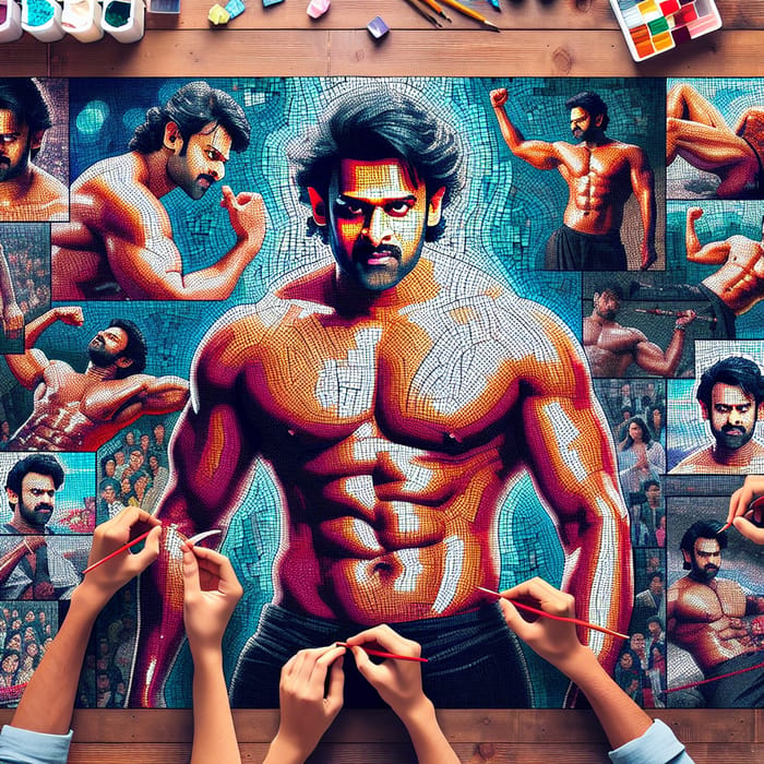 Hero Prabhas Mosaic Art: Action, Romance, Dialogue | AI Art Generator ...