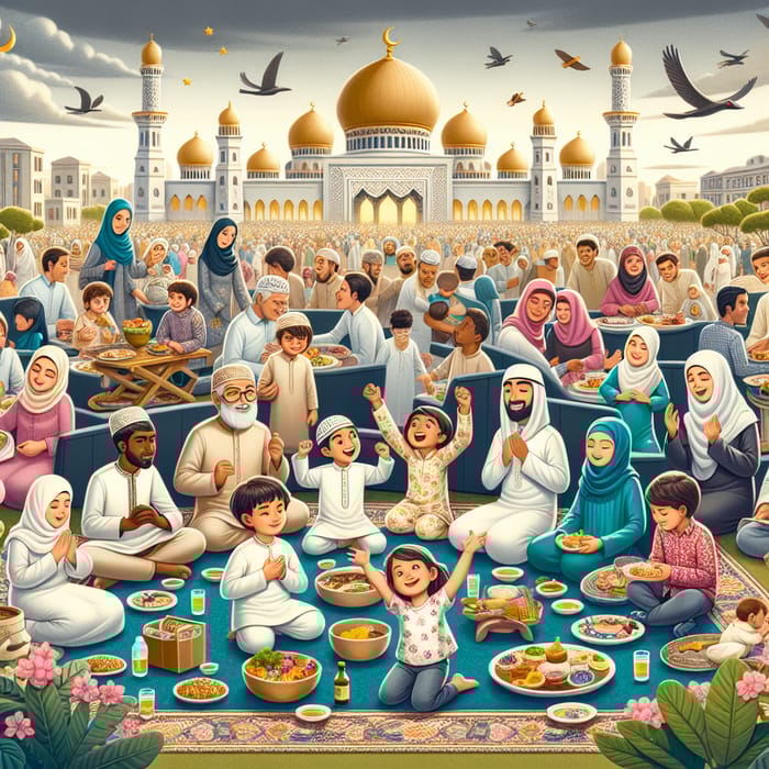Multicultural Eid-ul-Fitr Celebration: Joyful Gathering | AI Art Generator | Easy-Peasy.AI