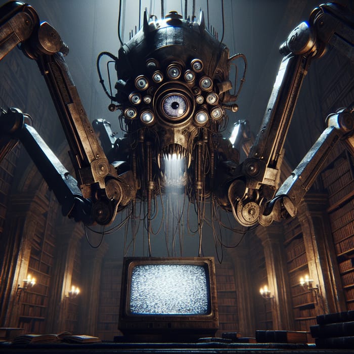Monstrous Mechanical Spider in Horror Library | AI Art Generator | Easy ...