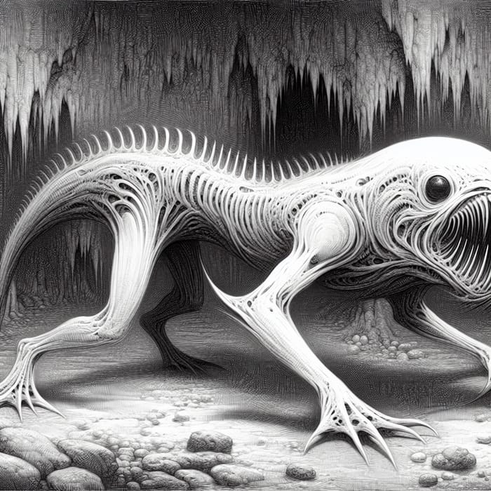 Mysterious Grey Creature in Cave | Sinister Anatomy Revealed | AI Art Generator | Easy-Peasy.AI