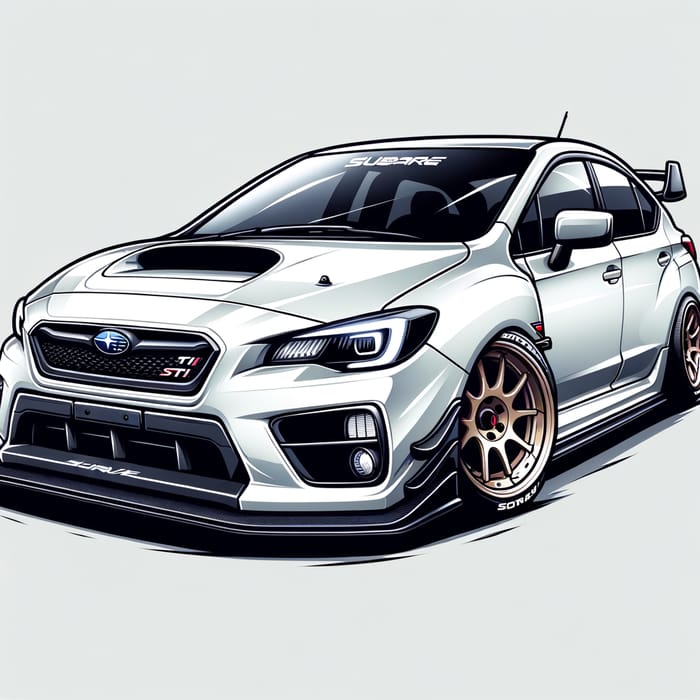 White Subaru WRX STI Cartoon Style | AI Art Generator | Easy-Peasy.AI