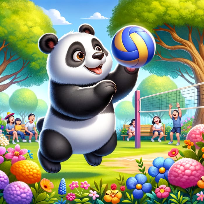 Playful Panda Playing Volleyball in Lively Park | AI Art Generator ...