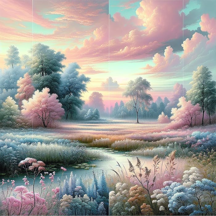 Tranquil Pastel Nature: Serene Scenery in Soft Hues | AI Art Generator ...