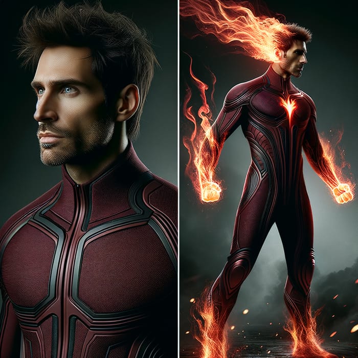 Futuristic Fire Manipulation Superhero in Maroon Suit | AI Art ...