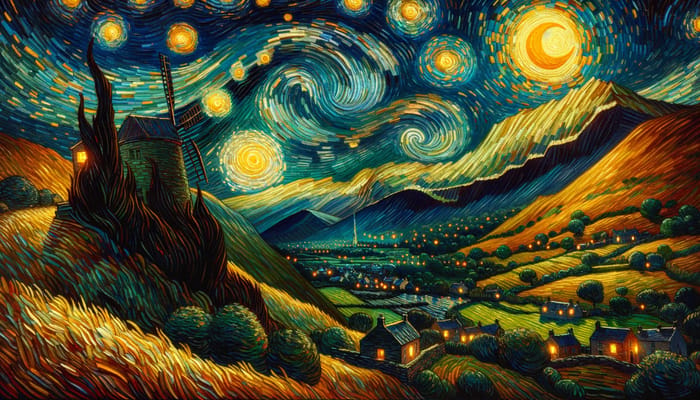 Wicklow Ireland Starry Night Landscape | AI Art Generator | Easy-Peasy.AI