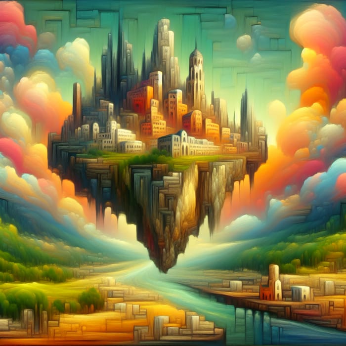 Surreal Floating City: Vibrant Dreamscapes & Distorted Architecture | AI Art Generator | Easy ...
