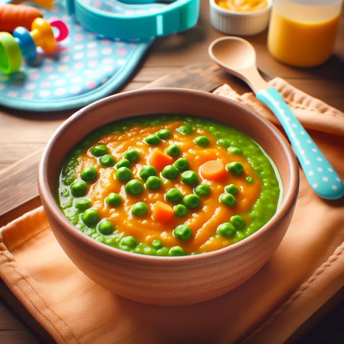 Healthy Pea and Carrot Baby Soup Recipe | AI Art Generator | Easy-Peasy.AI