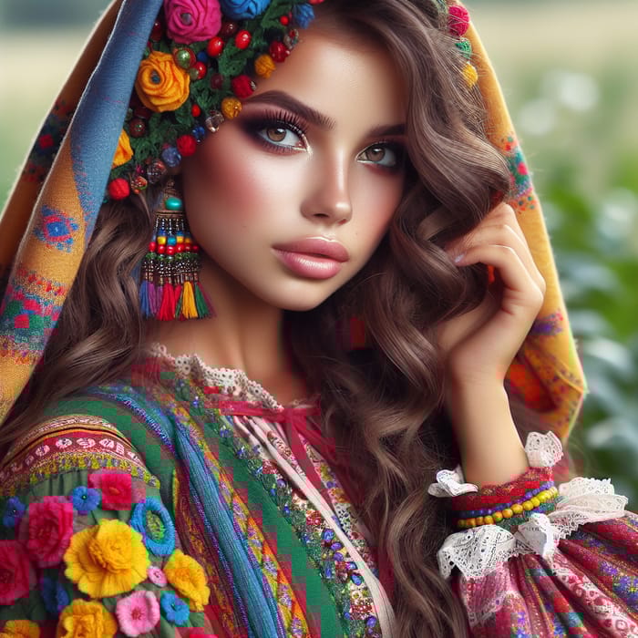Colorful Romani Girl in Bright Clothing | AI Art Generator | Easy-Peasy.AI