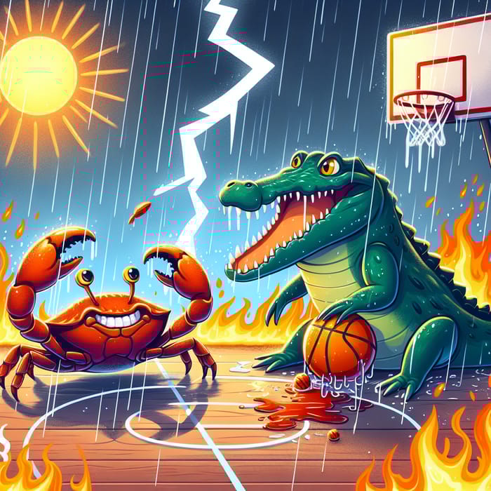 Crab vs Crocodile Basketball Match on Flaming Court | AI Art Generator ...