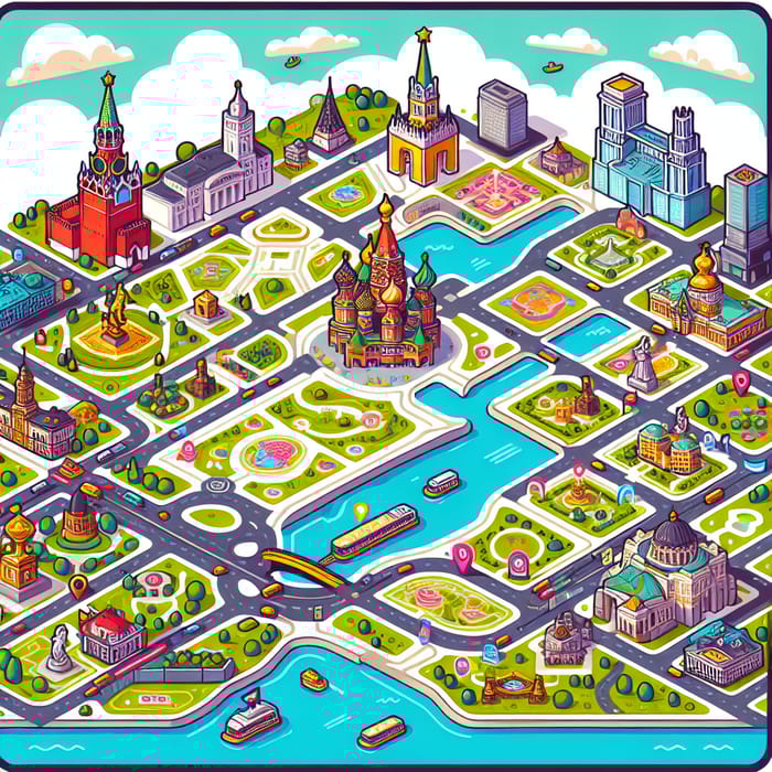 Explore Moscow's Key Attractions in Game-Style Map | AI Art Generator ...