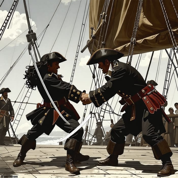 Pirates Sword Fight on Ship Deck | AI Art Generator | Easy-Peasy.AI