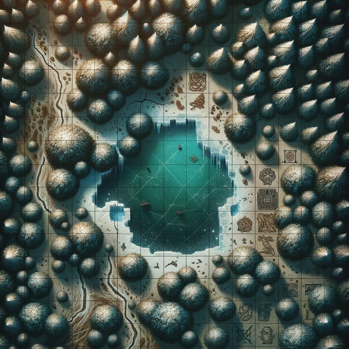 D&D Game Map: Icy Pond Grid & Frozen Forest Encircling | AI Art ...