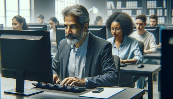 Busy Computer Room: Teamwork in Action | AI Art Generator | Easy-Peasy.AI