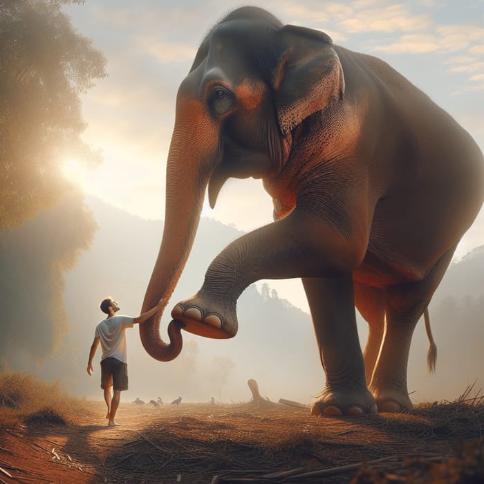 Elephant Stepping Gently Over Person | AI Art Generator | Easy-Peasy.AI