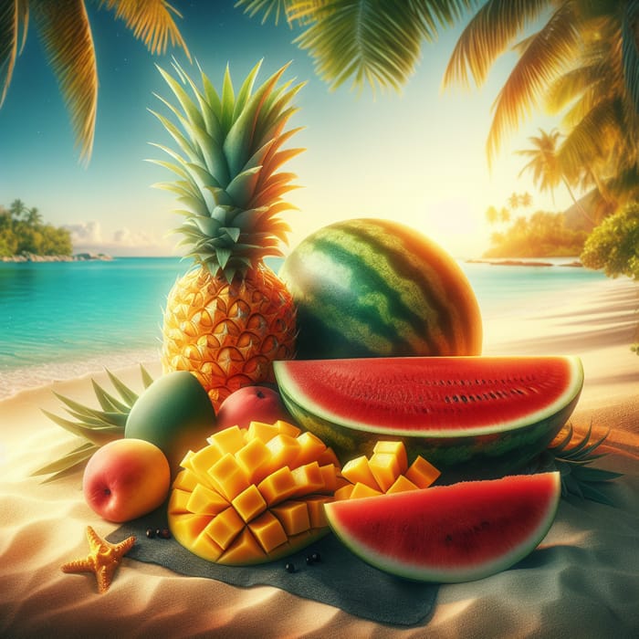 Tropical Beach Fruits: Watermelons, Mangoes & Pineapples | AI Art ...