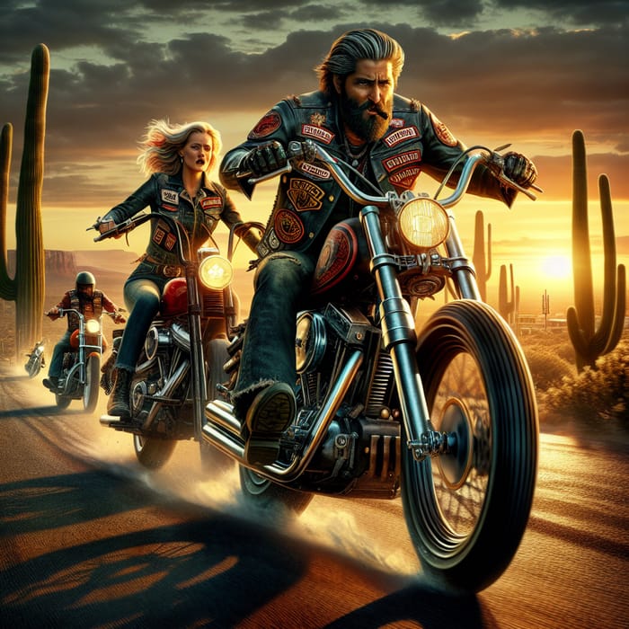 Biker Bandidos: Motorcycle Desert Ride | AI Art Generator | Easy-Peasy.AI