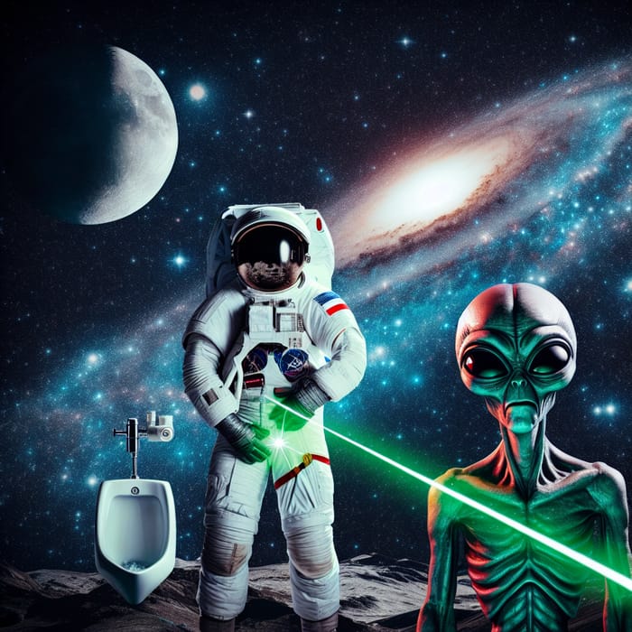 Austrian Astronaut Peeing in Space Next to Laser-Eyed Alien | AI Art ...