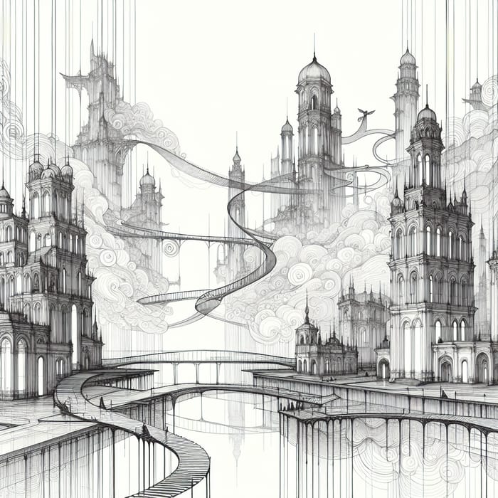 Dreamscape Line Art Architecture Creation | AI Art Generator | Easy ...