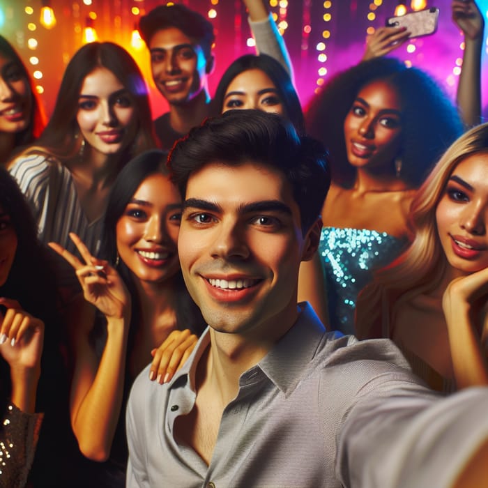Young Man Takes Selfie at Joyful Party | AI Art Generator | Easy-Peasy.AI