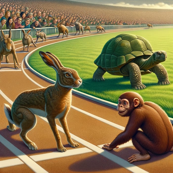 Exciting Animal Race: Hare vs Tortoise vs Monkey | AI Art Generator ...