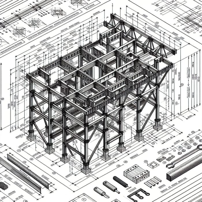 Detailed 2D Steel Structure CAD Drawing | AI Art Generator | Easy-Peasy.AI