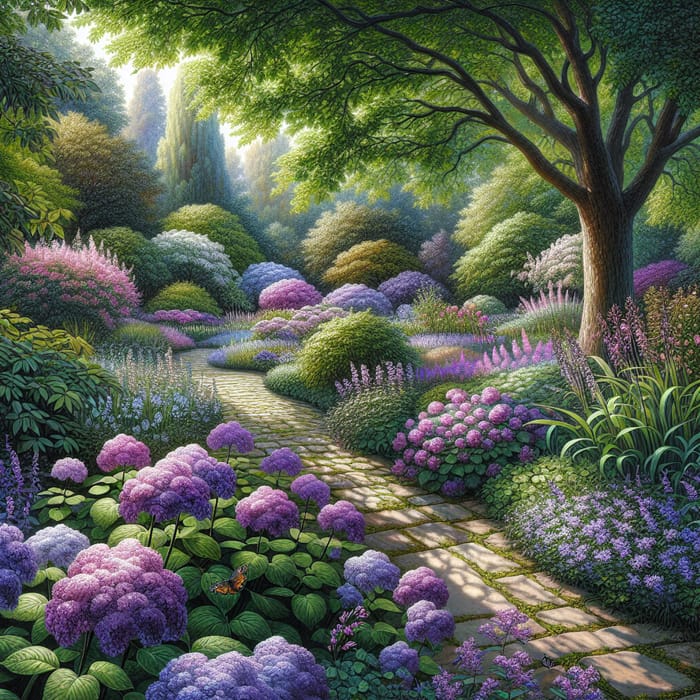 Tranquil Garden with Stunning Violet Flowers | AI Art Generator | Easy ...