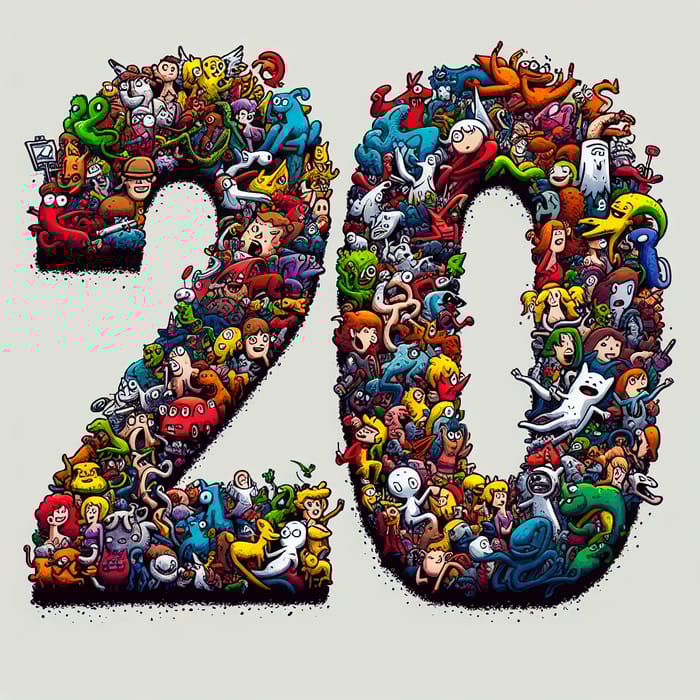 Whimsical Number 20 Cartoon Design | AI Art Generator | Easy-Peasy.AI