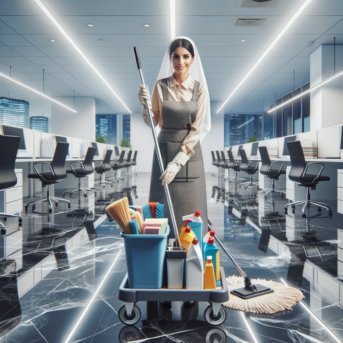 Dedicated Cleaning Technician in Modern Office | AI Art Generator ...