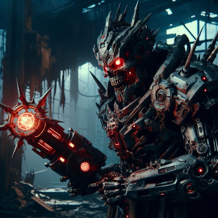 Horrific Robotic Warrior in Post-Apocalyptic Scene | AI Art Generator ...
