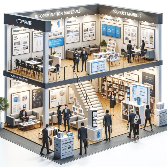 Two-Story Exhibition Booth with Information Panels & Product Samples ...
