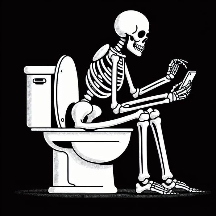 Humorous Skeleton on Toilet Cartoon | AI Art Generator | Easy-Peasy.AI