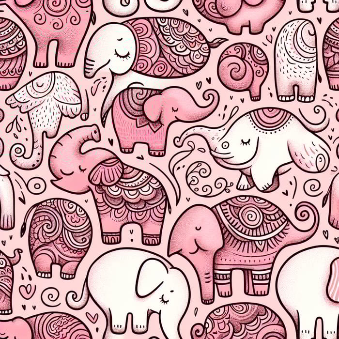 Hand-drawn Pink Elephant Pattern | AI Art Generator | Easy-Peasy.AI