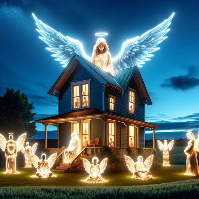 Quaint House with Celestial Angel Guardians | AI Art Generator | Easy ...