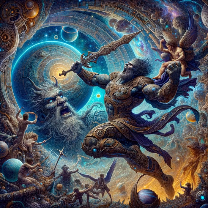 Cronus Battles Uranus: A Mythical Clash | AI Art Generator | Easy-Peasy.AI
