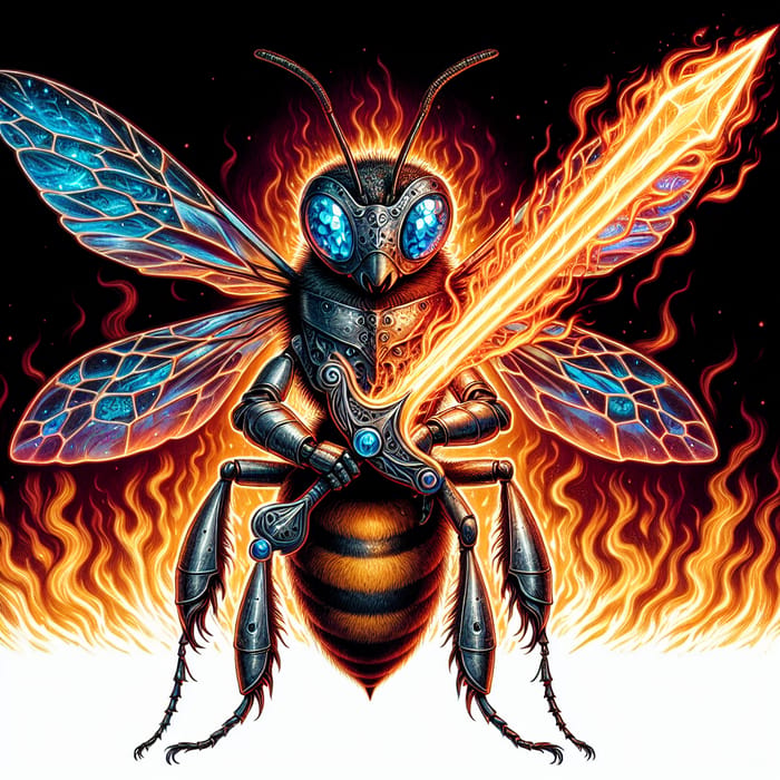 Majestic Bee Warrior with Flame-Sword | AI Art Generator | Easy-Peasy.AI