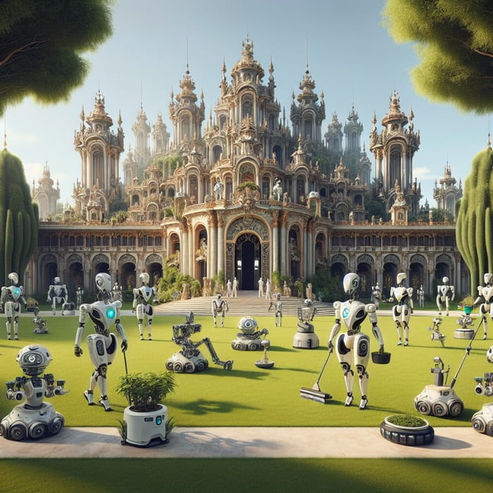 Futuristic Robot Invasion at the Royal Palace | AI Art Generator | Easy ...